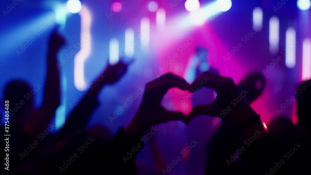 Person is Making a Heart Sign Gesture and Holding Hands Up at a ...