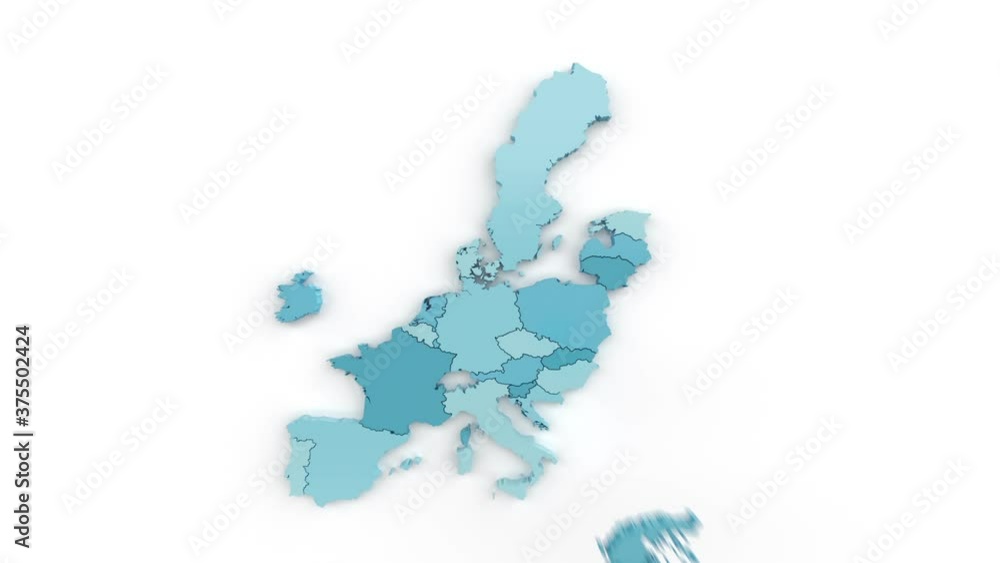 Map of the European Union in blue-green colors, top view. The map is ...
