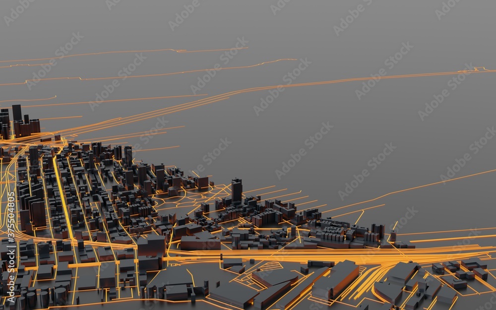 3D Render. Smart city and Urban landscape. City Top View of landscape ...