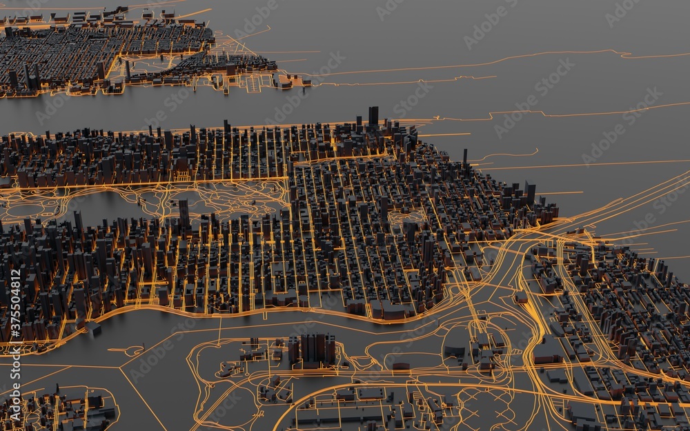 3D Render. Smart city and Urban landscape. City Top View of landscape ...