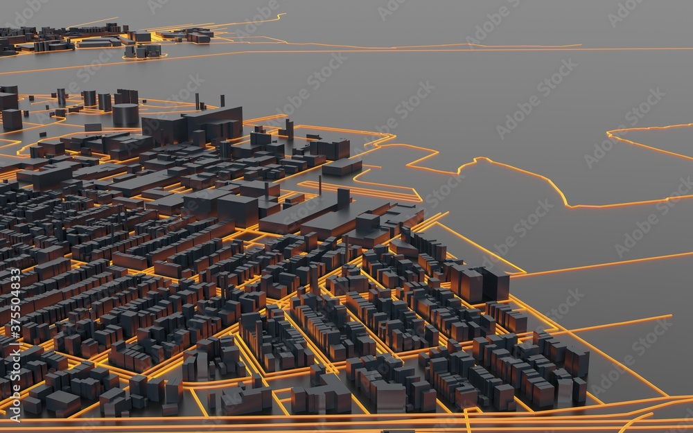 3D Render. Smart city and Urban landscape. City Top View of landscape ...