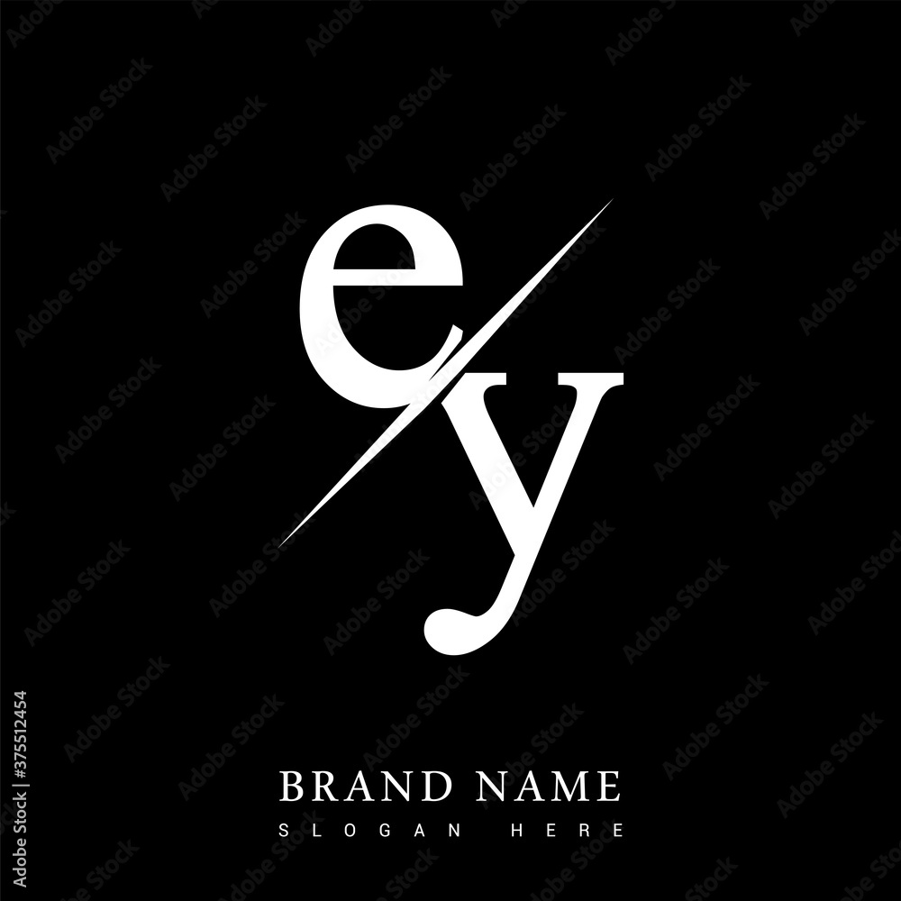 initial logo letter EY for company name black and white color and slash ...