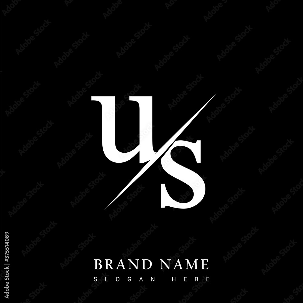 initial logo letter US for company name black and white color and slash ...