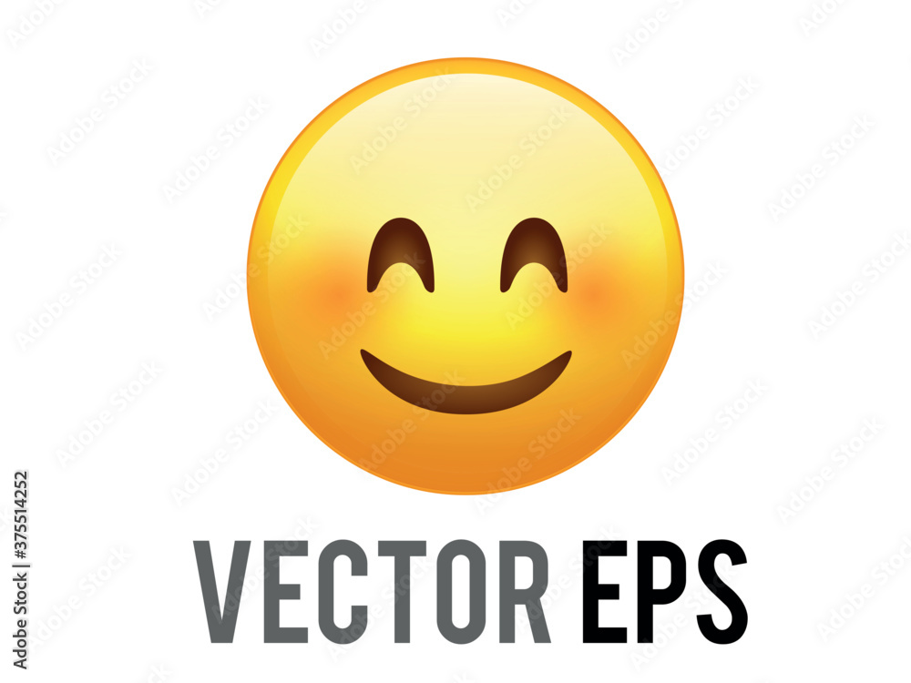 Vector yellow smiley shy face emoji icon with red cheeks Stock Vector ...