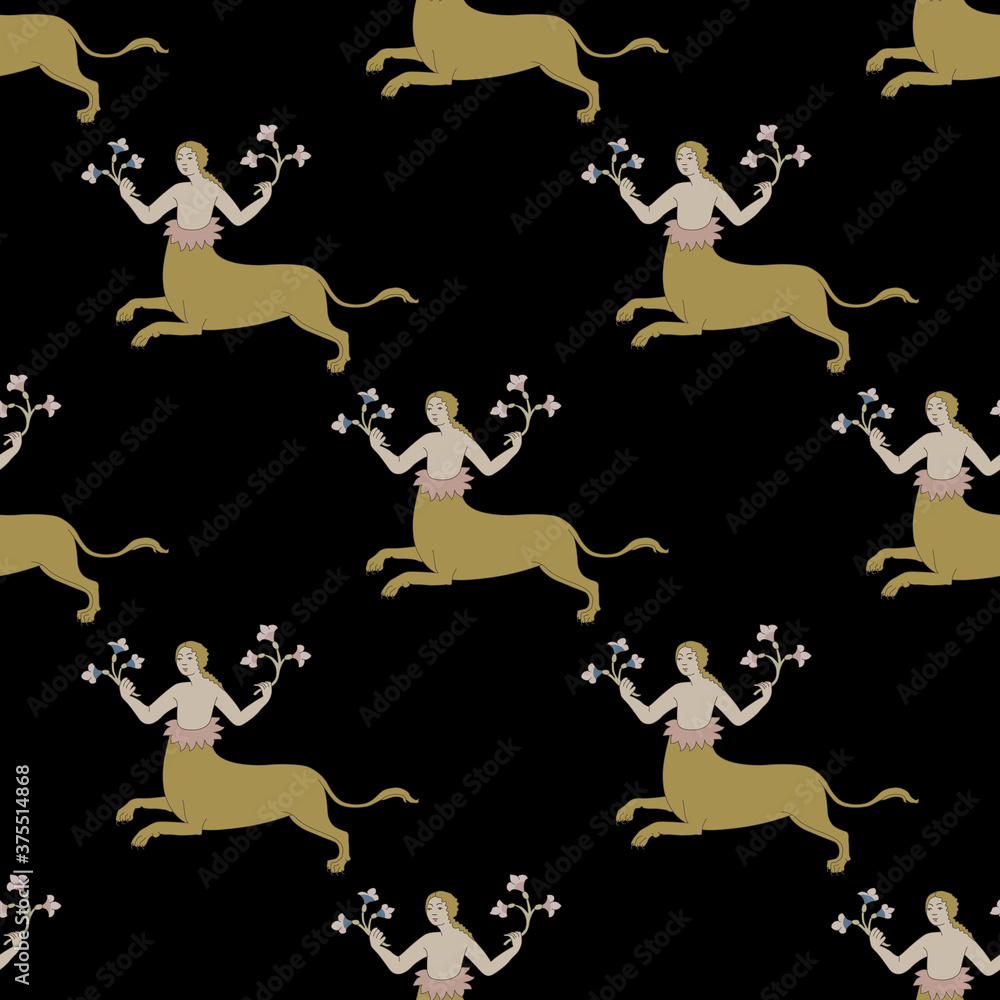 Seamless geometrical pattern with female feline centaurs. Medieval ...
