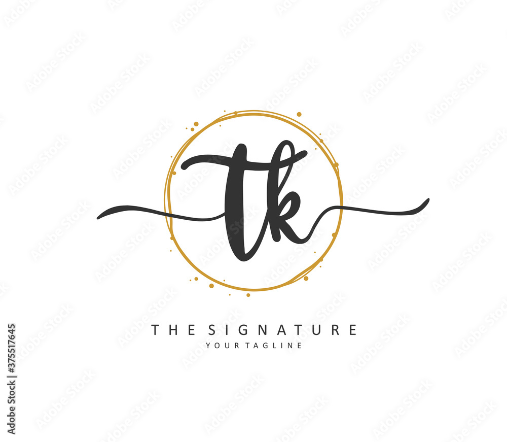 T K TK Initial letter handwriting and signature logo. A concept ...
