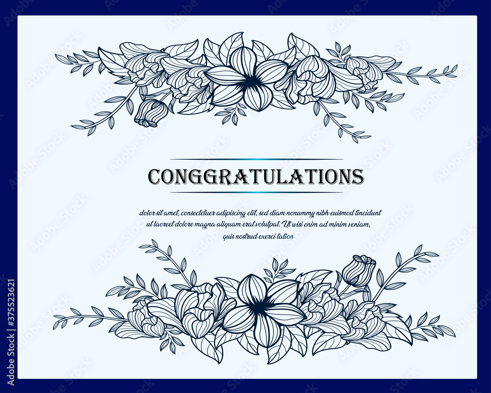 line art floral greeting card, poster template design Stock Vector ...