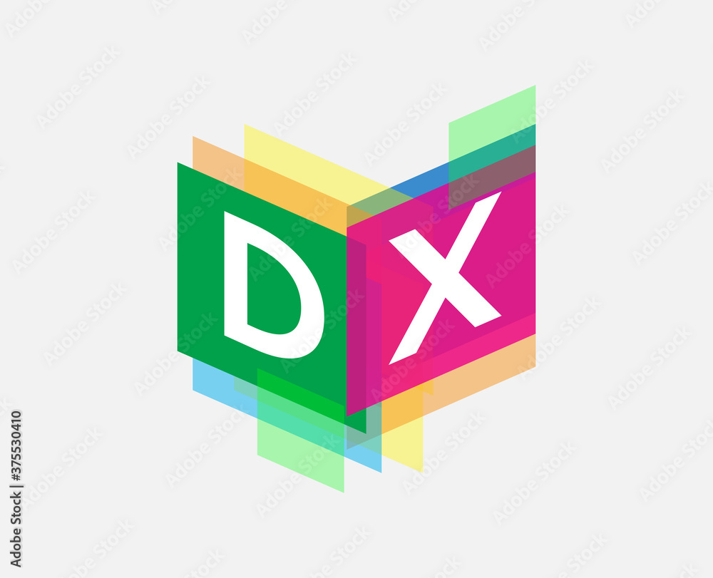 Letter DX logo with colorful geometric shape, letter combination logo ...