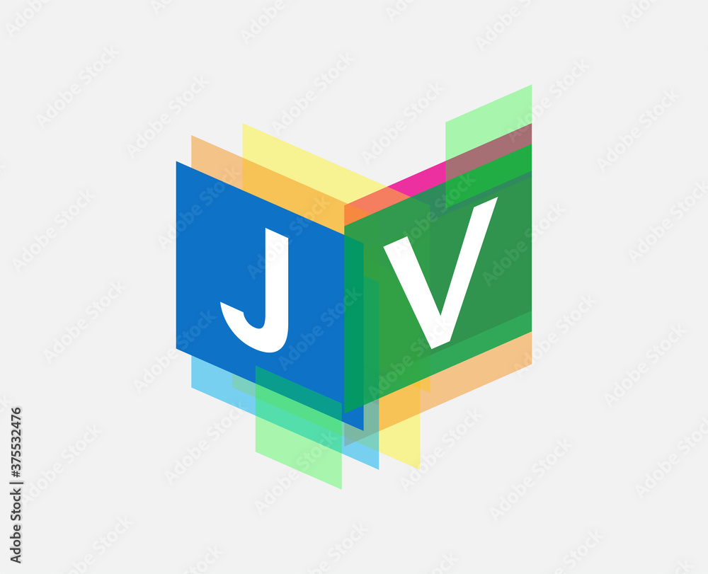 Letter JV logo with colorful geometric shape, letter combination logo ...
