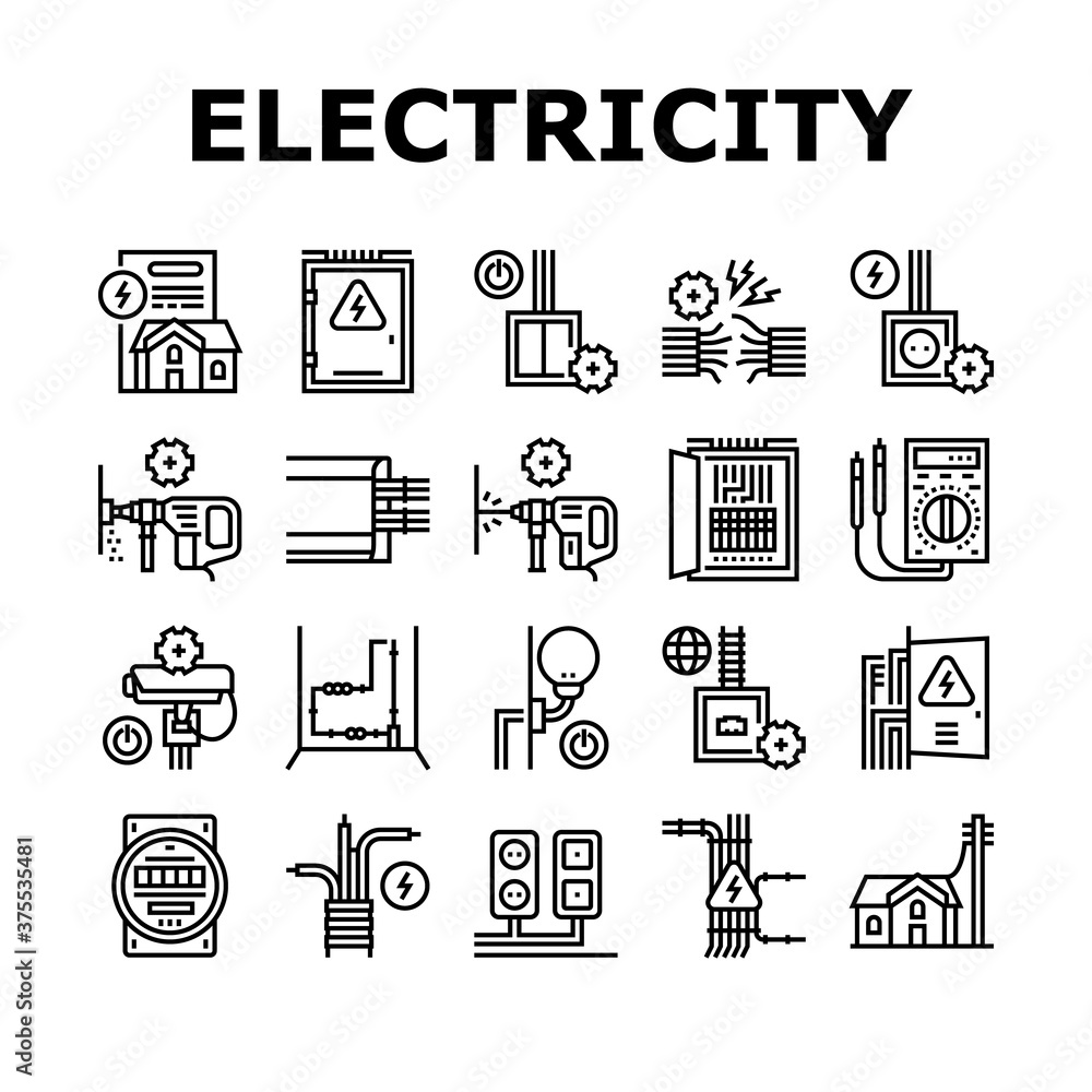 Electrical Installation Tool Icons Set Vector. Socket And Substation ...