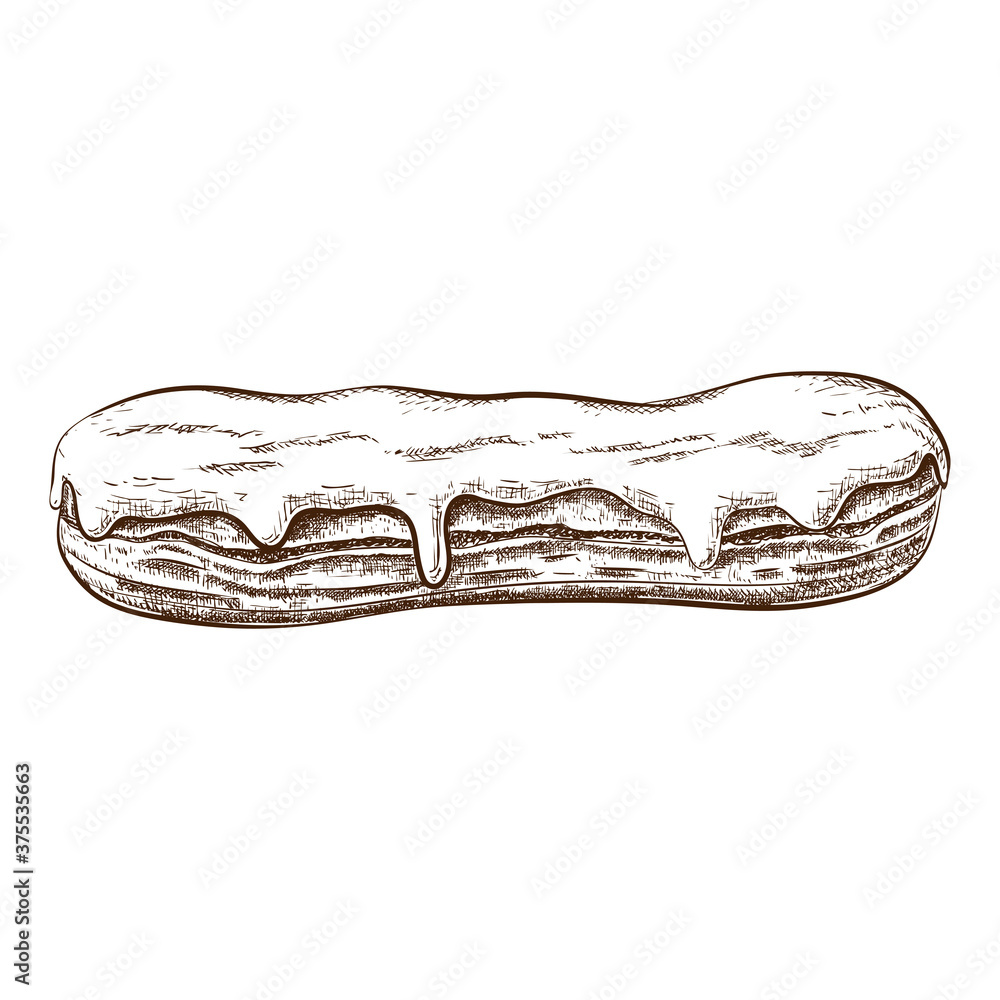 eclair hand drawn sketch isolated on white. illustration of sweet ...