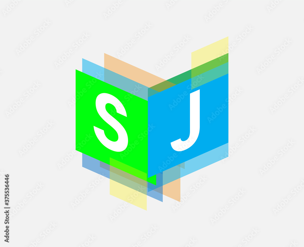 Letter SJ logo with colorful geometric shape, letter combination logo ...