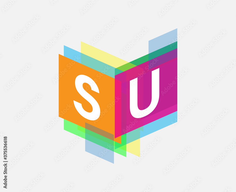 Letter SU logo with colorful geometric shape, letter combination logo ...
