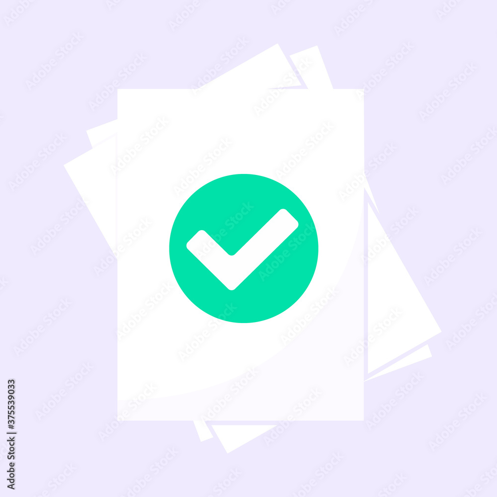 Correct document verification concept with paper sheets and green check ...