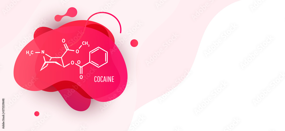 Cocain or coke structural chemical formula with liquid fluid shapes on ...
