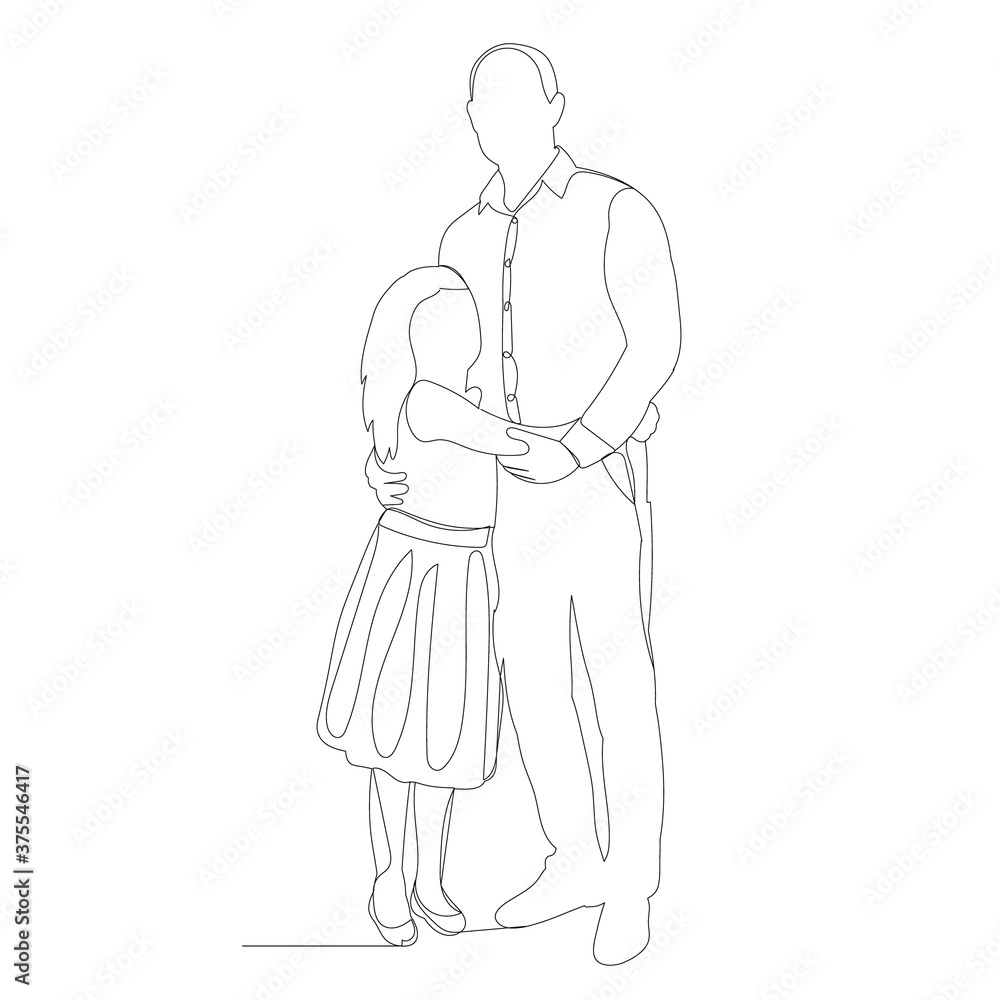 vector, isolated, sketch, one line drawing of dad and daughter Stock ...