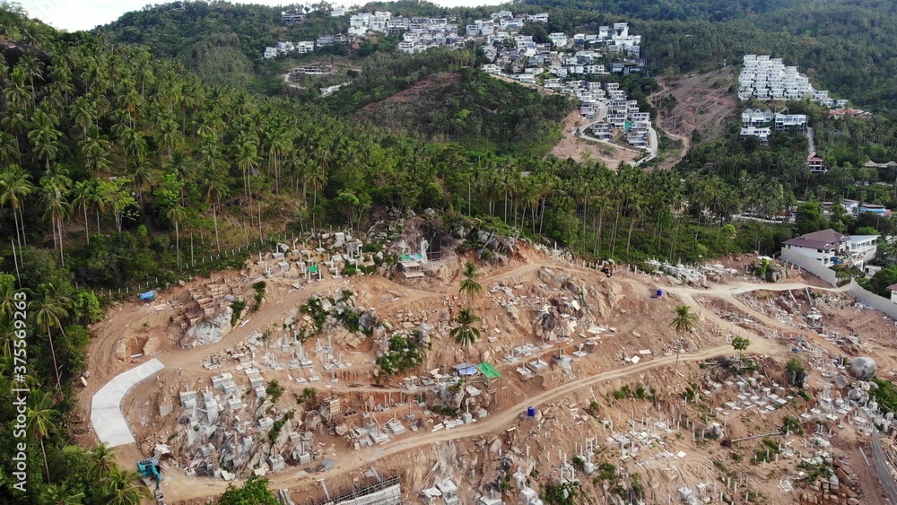Tropical terrain covered with endangered forests and luxury villas ...