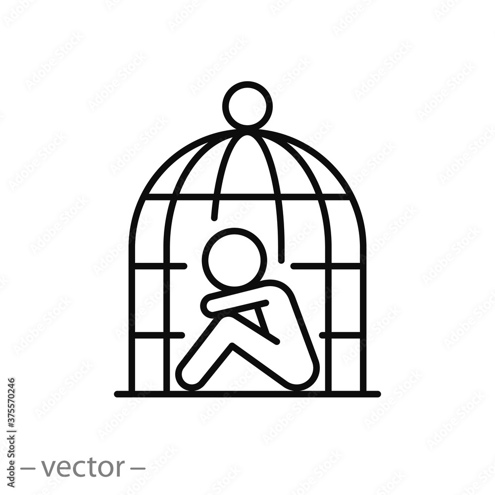 sad human in the cage icon, violence for person, slavery and dependence ...