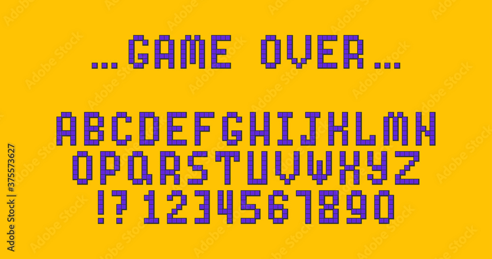 Pixel font vector in game retro style. Alphabet letters 80s set on ...