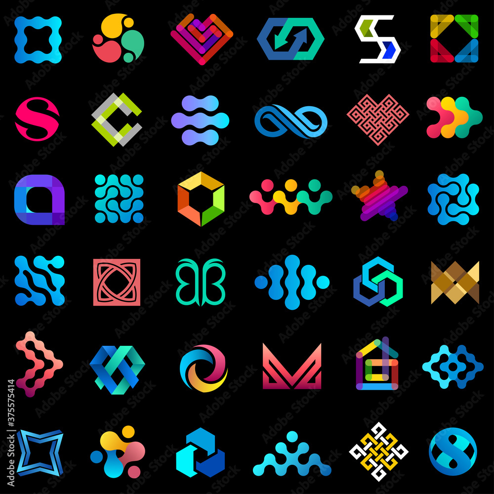 Big vector set of logo design. Unusual icons for business. Stock Vector ...