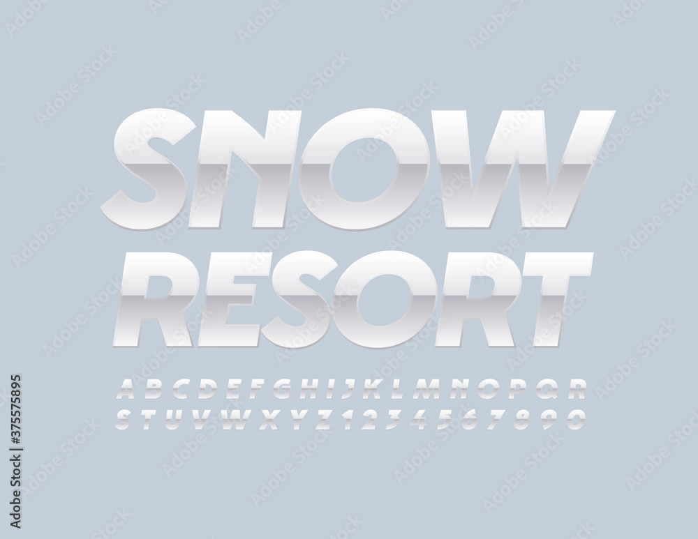 Vector holiday logo Snow Resort. Glossy White Font. Decorative style ...