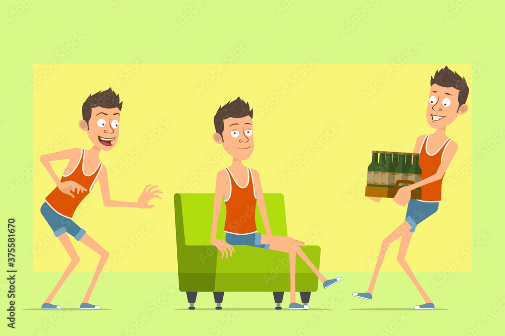 Cartoon flat funny man character in singlet and shorts. Boy sneaking ...