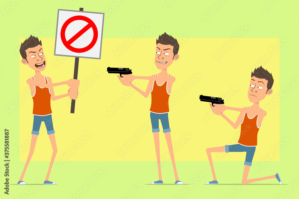 Cartoon flat funny man character in singlet and shorts. Boy shooting ...