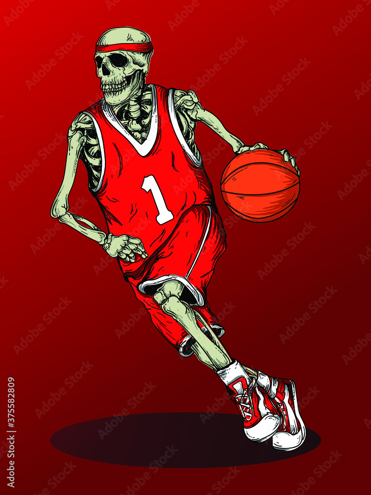 artwork illustration and t-shirt design skeleton basketball premium ...
