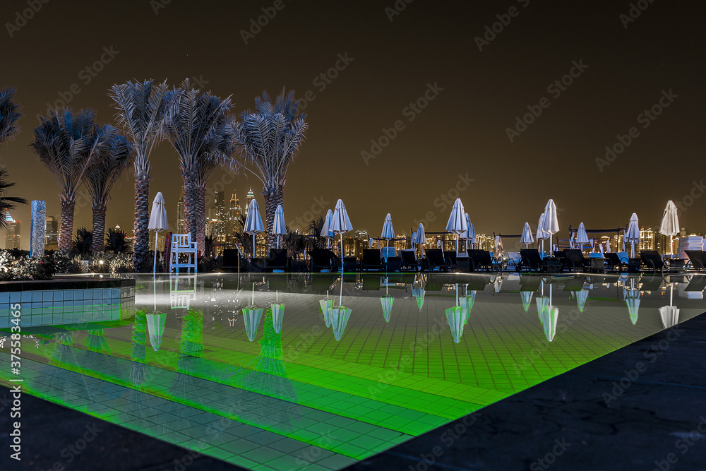 Beautiful night view near the swimming pool in a five stars hotel Rixos ...