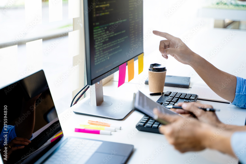 Software developer programmer coding data technologies. Stock Photo ...
