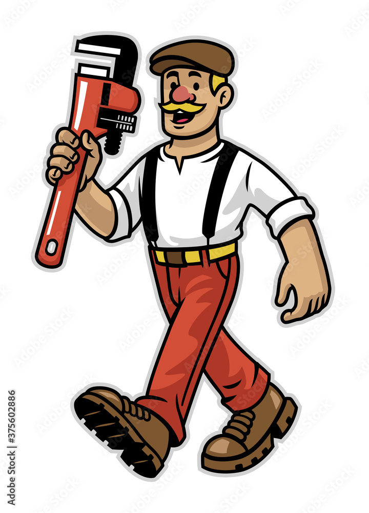cartoon happy plumber worker mascot Stock Vector | Adobe Stock