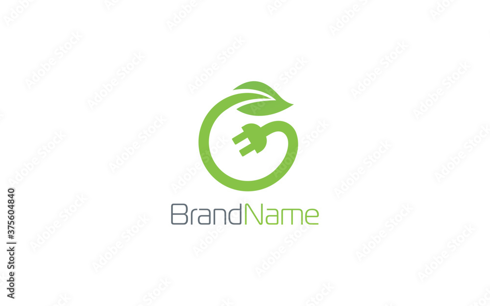 Letter G logo formed electric plugs symbol with leaf in green color ...