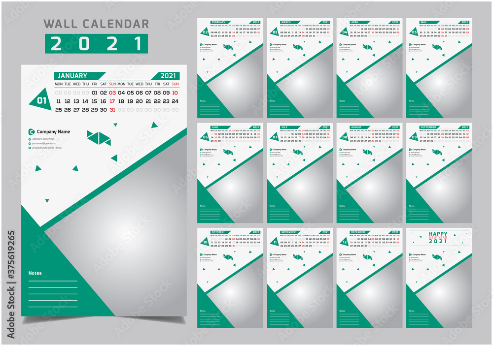Wall Calendar 2021 template for print ready vector Stock Vector | Adobe ...
