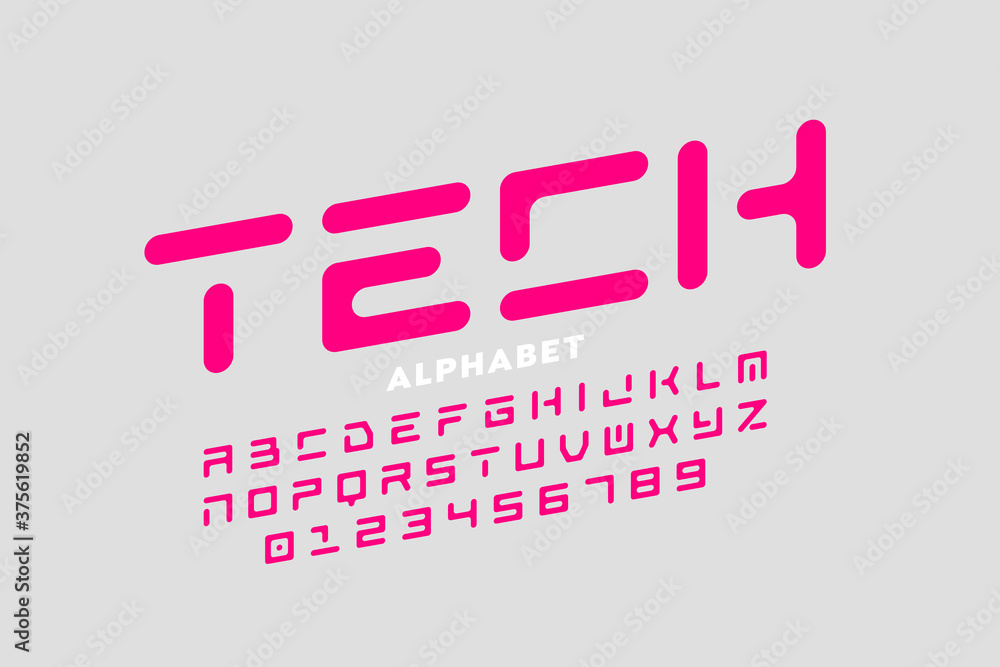 Technology style font design, alphabet and numbers vector illustration ...