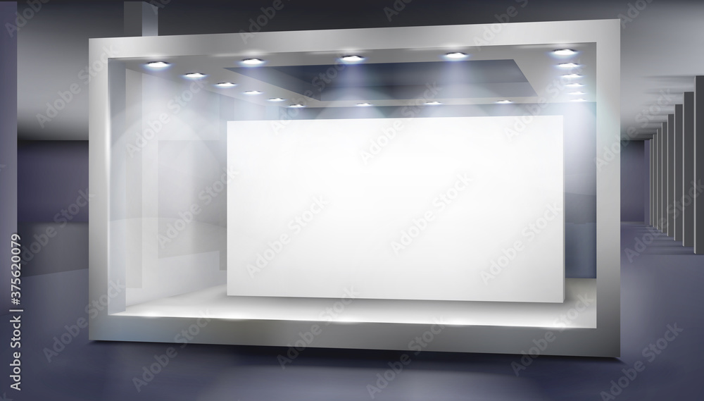 Empty shop window in a shopping mall. Place for the exhibition or ...