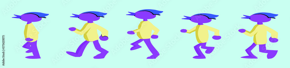 set of boy walk cycle cartoon icon design template with various models ...