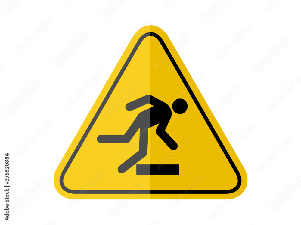 isolated tripping, common hazards symbols on yellow round triangle ...