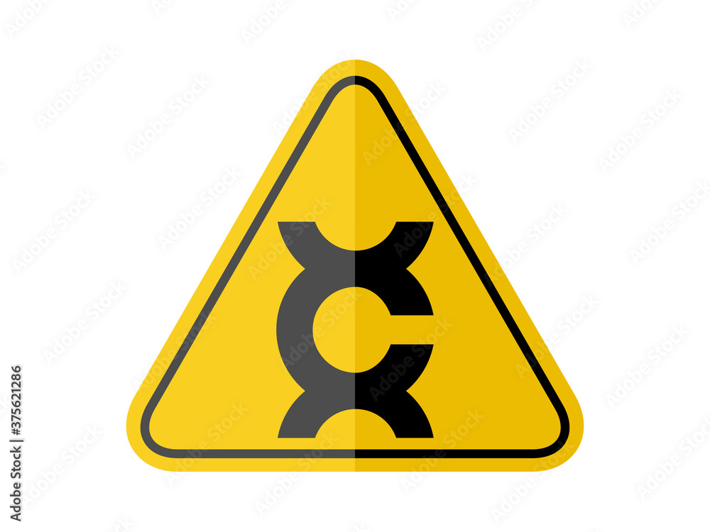 isolated caution carcinogen , common hazards symbols on yellow round ...