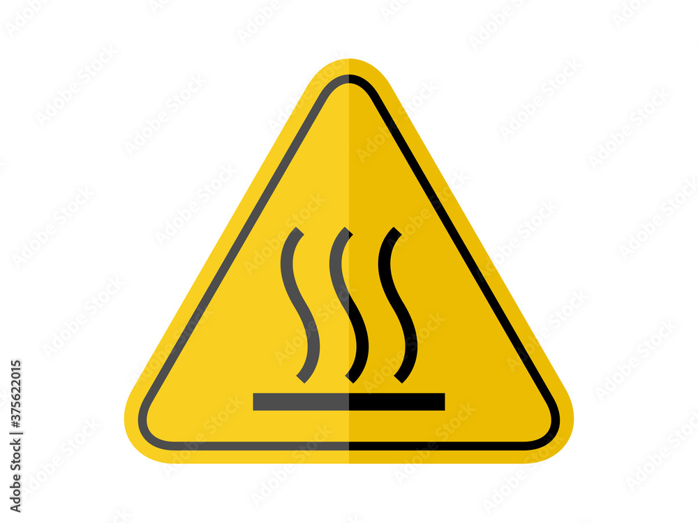 isolated hot surface common hazards symbols on yellow round triangle ...