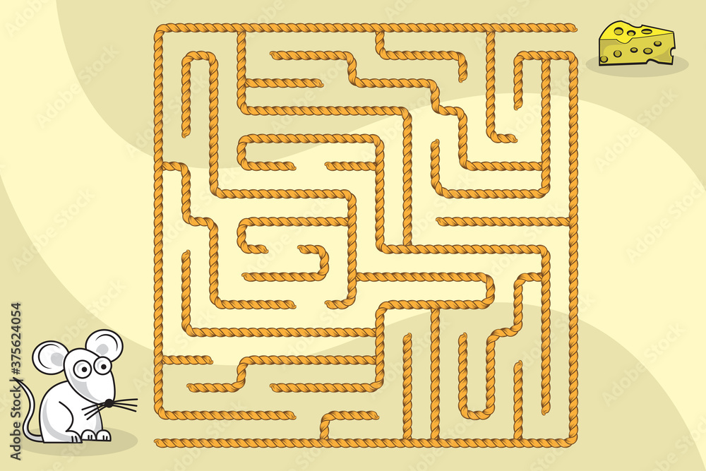 Maze game with mouse and a piece of cheese. Stock Vector | Adobe Stock