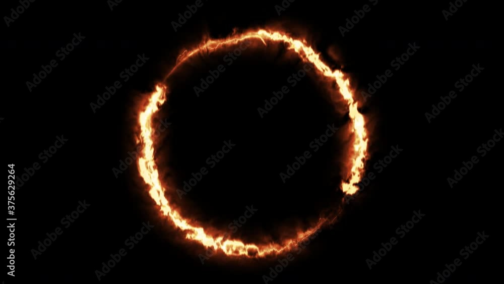 A flaming ring of fire burns in a seamless loop on an alpha channel ...