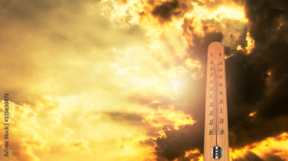 Heat wave background glowing sun on solar halo orange sky with ...