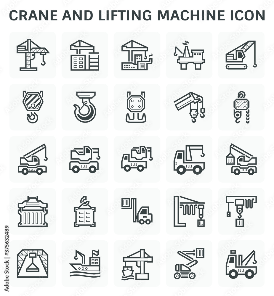 Crane icon or lifting equipment icon such as tower, crawler, mobile ...