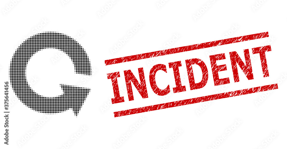 Rotate ccw halftone dotted vector and Incident textured stamp. Stamp ...