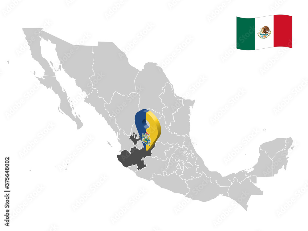 Location of Jalisco on map Mexico. 3d location sign of Jalisco. Quality ...