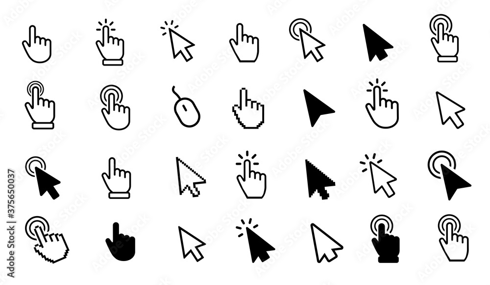 Vector hand cursors icons click set Stock Vector | Adobe Stock