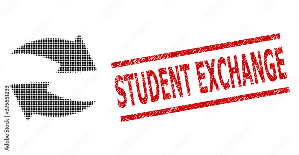 Exchange arrows halftone dotted vector and Student Exchange dirty stamp ...