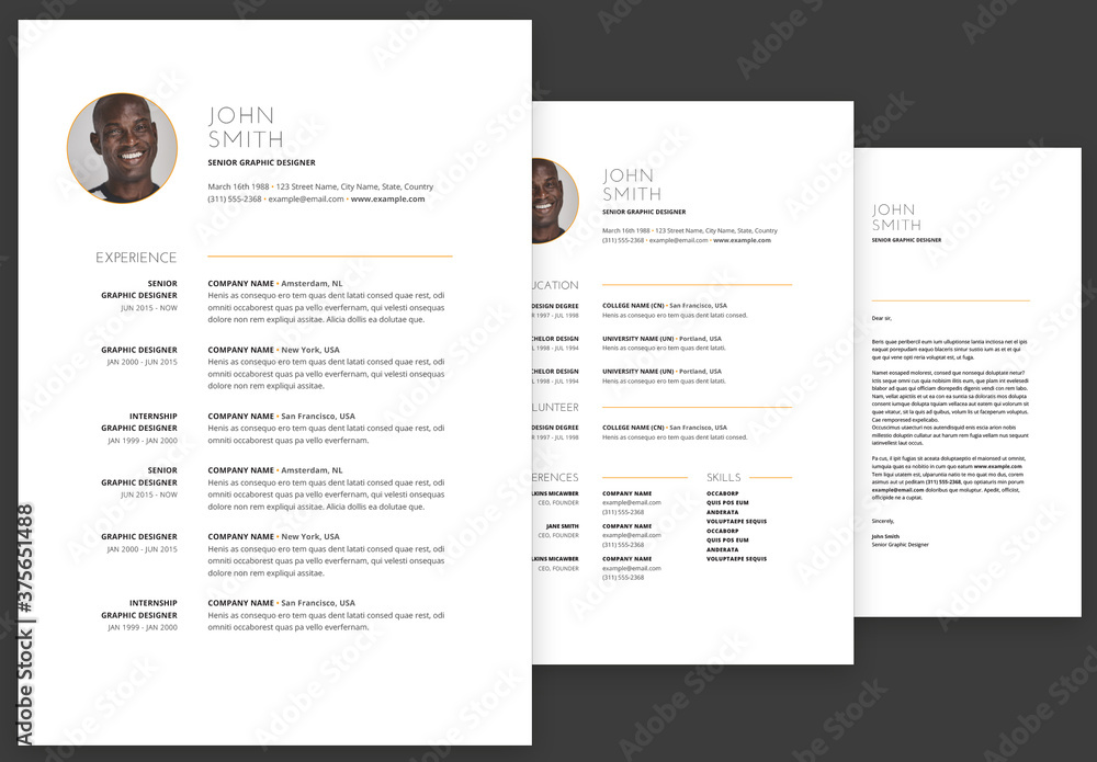 Simple Minimal Contemporary Modern Resume with Orange Stroke Elements ...