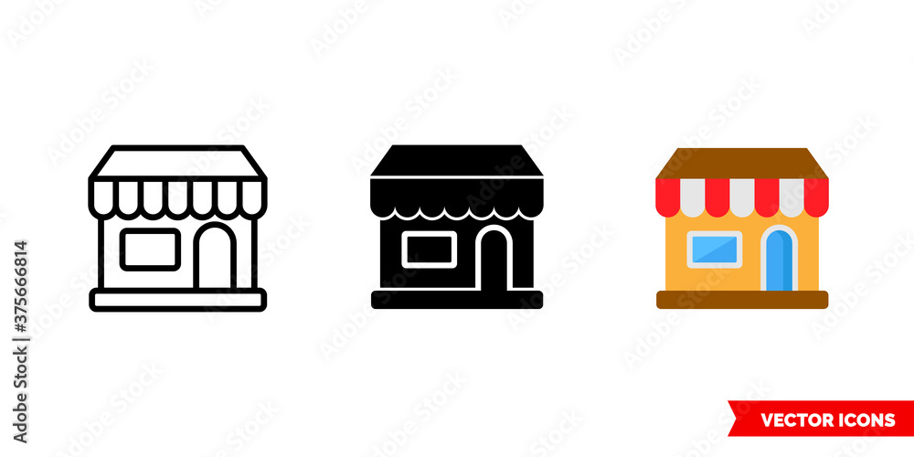 Store icon of 3 types color, black and white, outline. Isolated vector ...