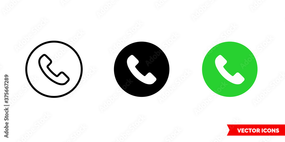 Telephone icon of 3 types color, black and white, outline. Isolated ...